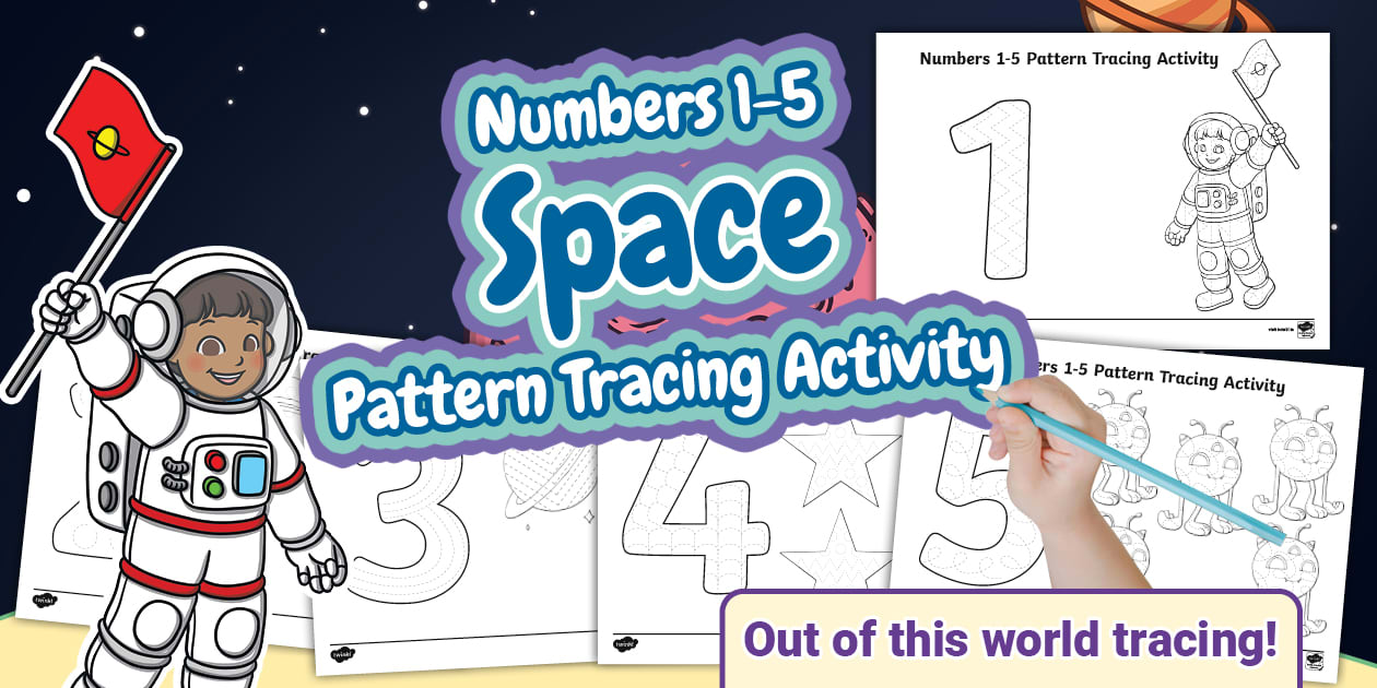 Numbers 1-5 Space Pattern Tracing Activity