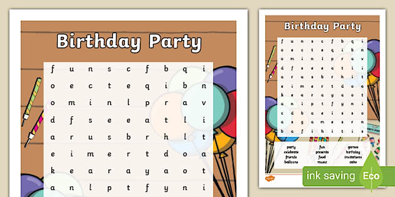 Birthday Party Word Search (teacher made) - Twinkl