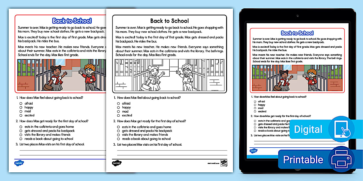 First Grade Back to School Comprehension | Twinkl USA
