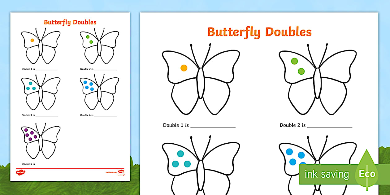 Editable Butterfly Doubles to 10 Worksheet - Twinkl