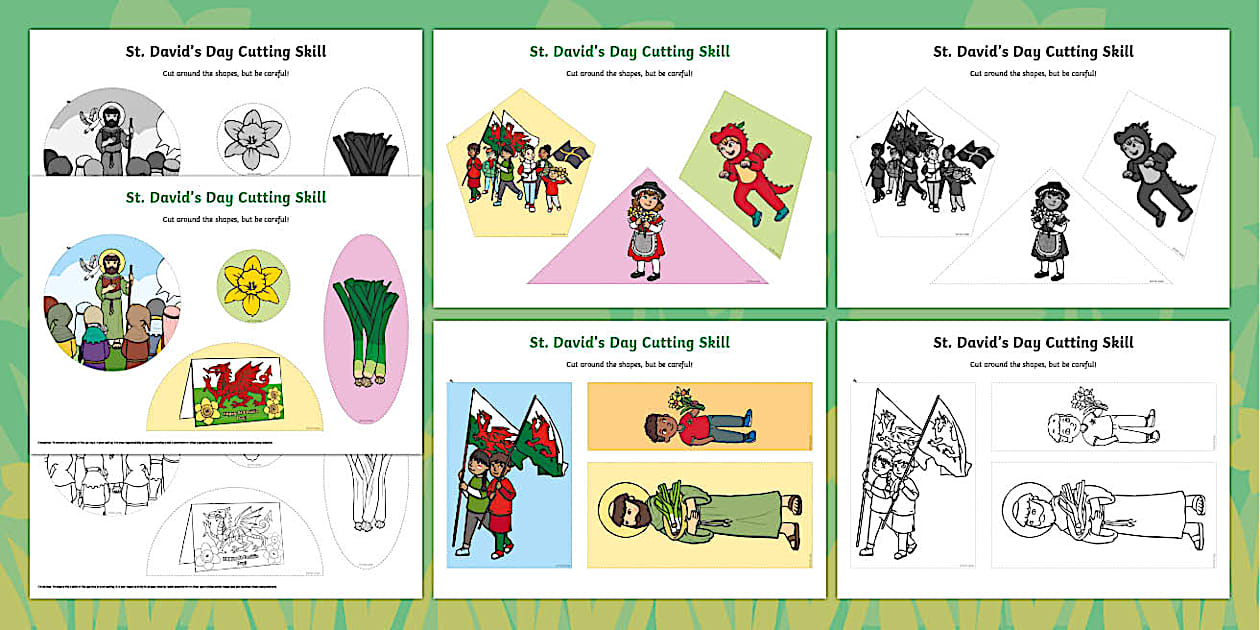 St. David's Day Themed Cutting Skills Activity - Twinkl