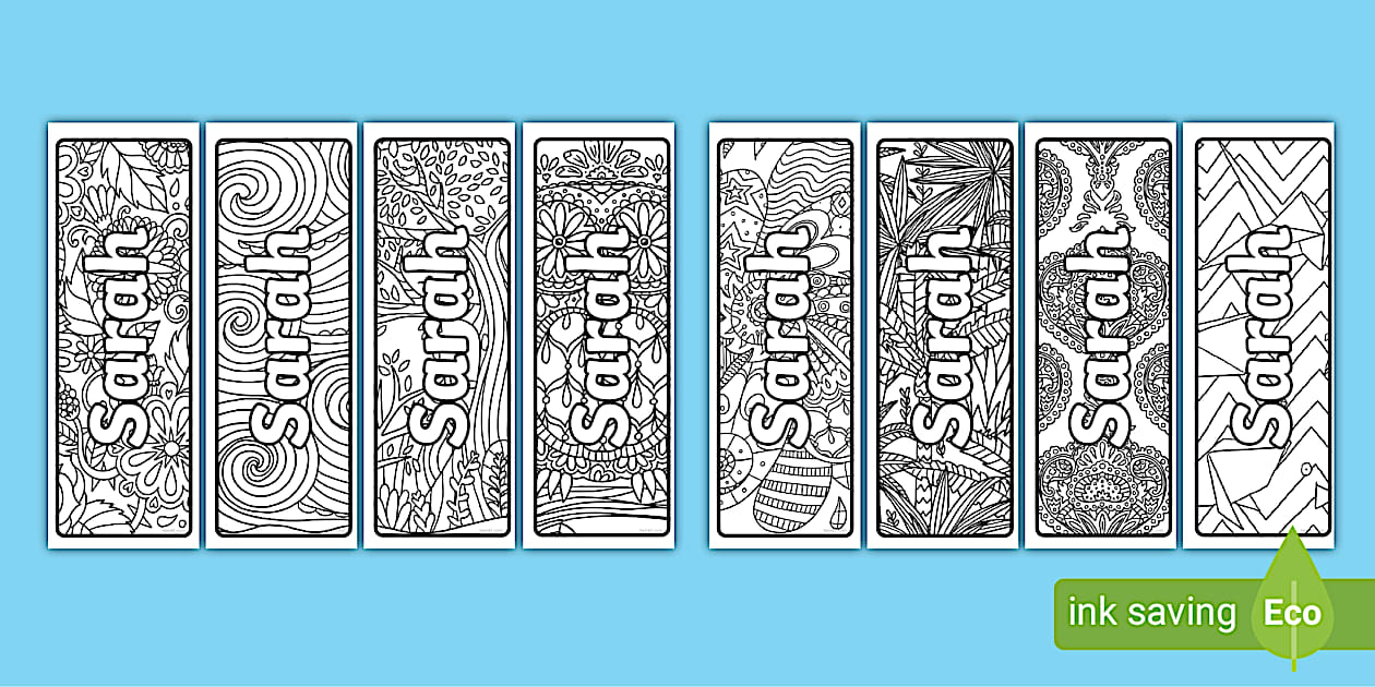 Sarah Mindfulness Name Colouring Bookmarks (teacher made)