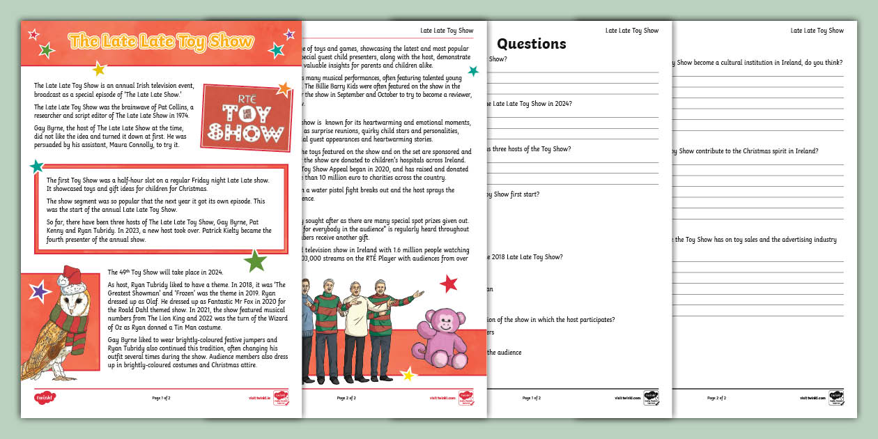 The Late Late Toy Show Reading Comprehension - Twinkl