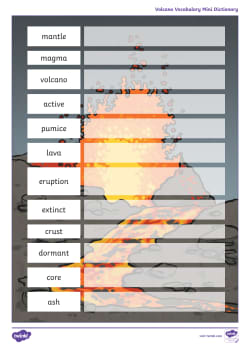 Volcano Vocabulary Mini Dictionary Worksheet / Worksheet