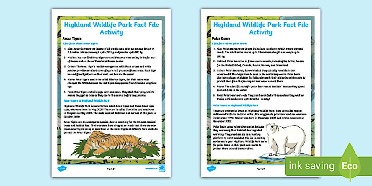 Highland Wildlife Park Fact File Sheets | Twinkl - Twinkl