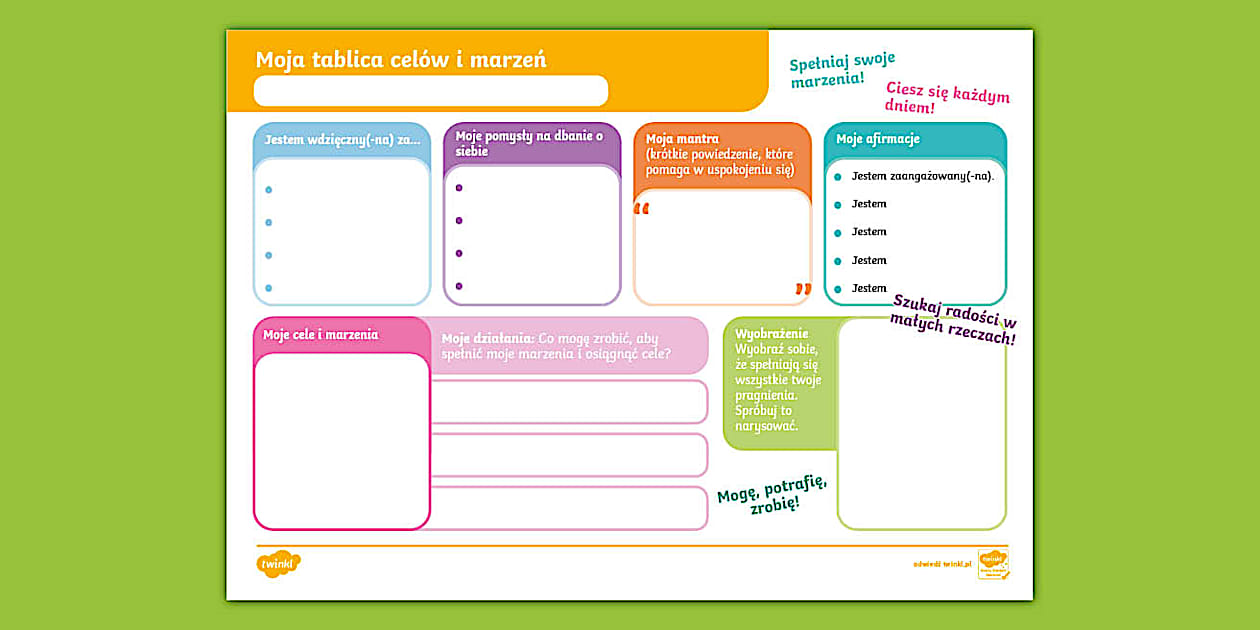 Moja tablica marzeń | Szablon do uzupełnienia | Godzina wychowawcza