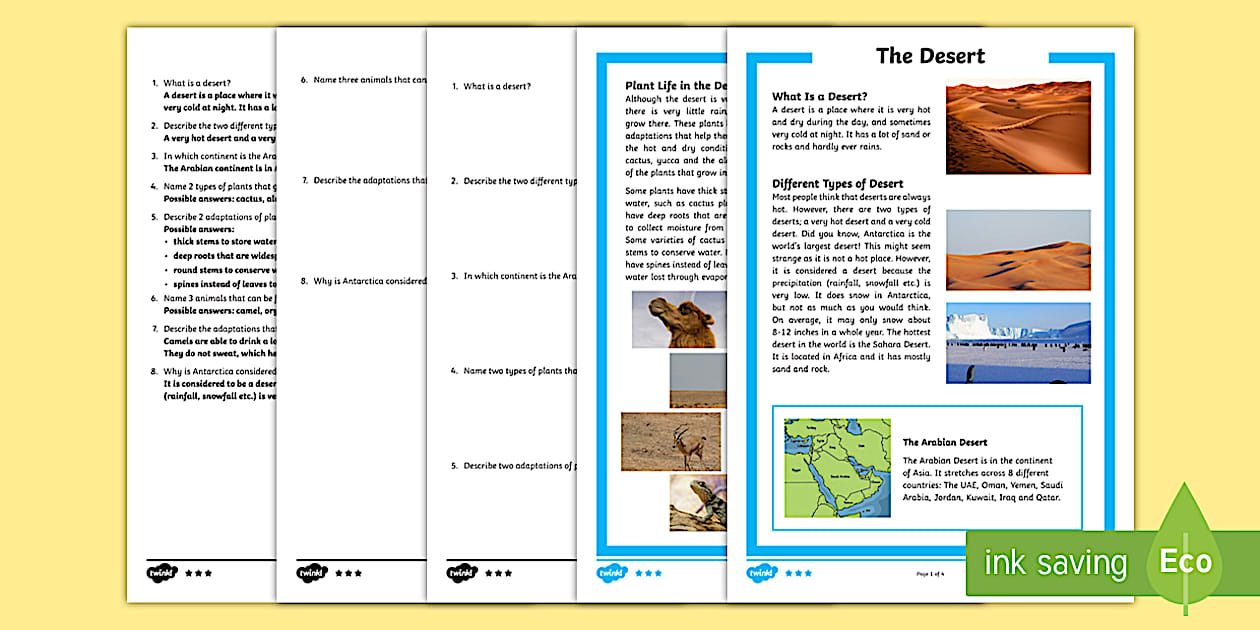 The Arabian Desert Differentiated Reading Comprehension Activity