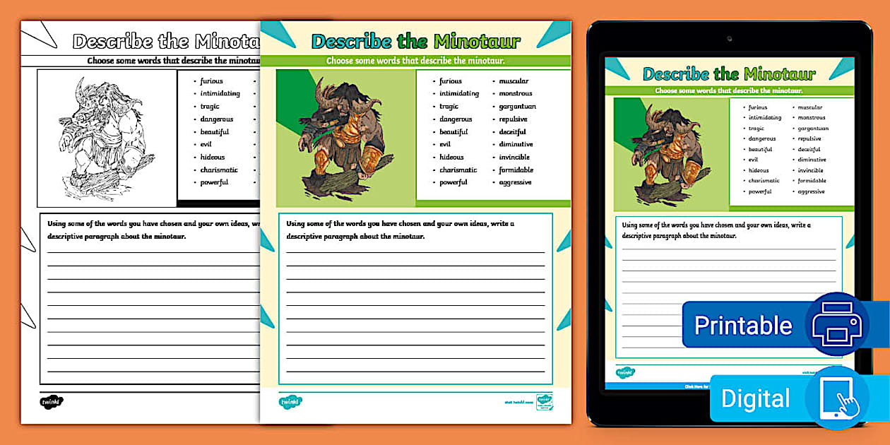 Describe the Minotaur Worksheet for 3rd-5th Grade - Twinkl