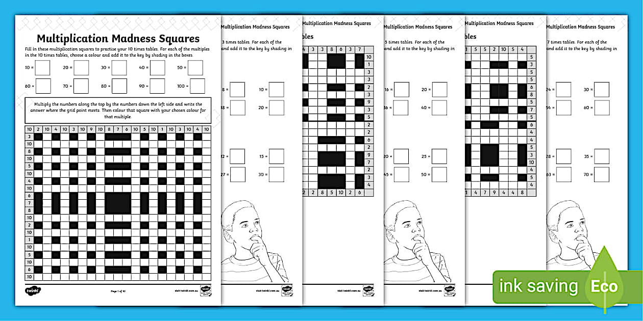 Multiplication Madness Squares Worksheets (teacher made)