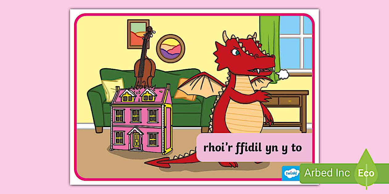 Poster Idiomau Tanwen: Rhoi'r Ffidl yn y To (teacher made)