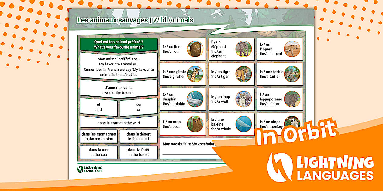👉 Lightning Languages French Wild Animals Knowledge Organiser