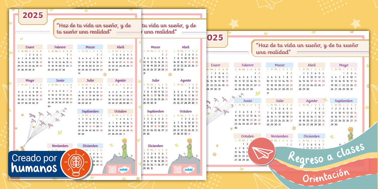Calendario 2025 de Chile con temática de El Principito