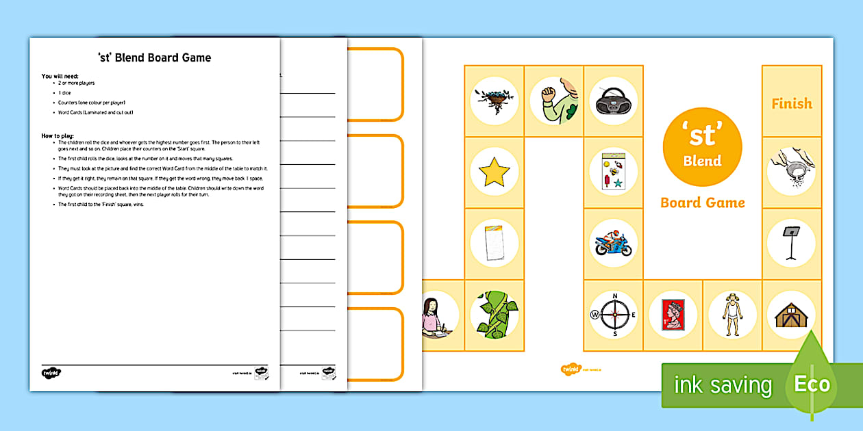Black and White 'st' Blend Board Game (Lehrer gemacht)