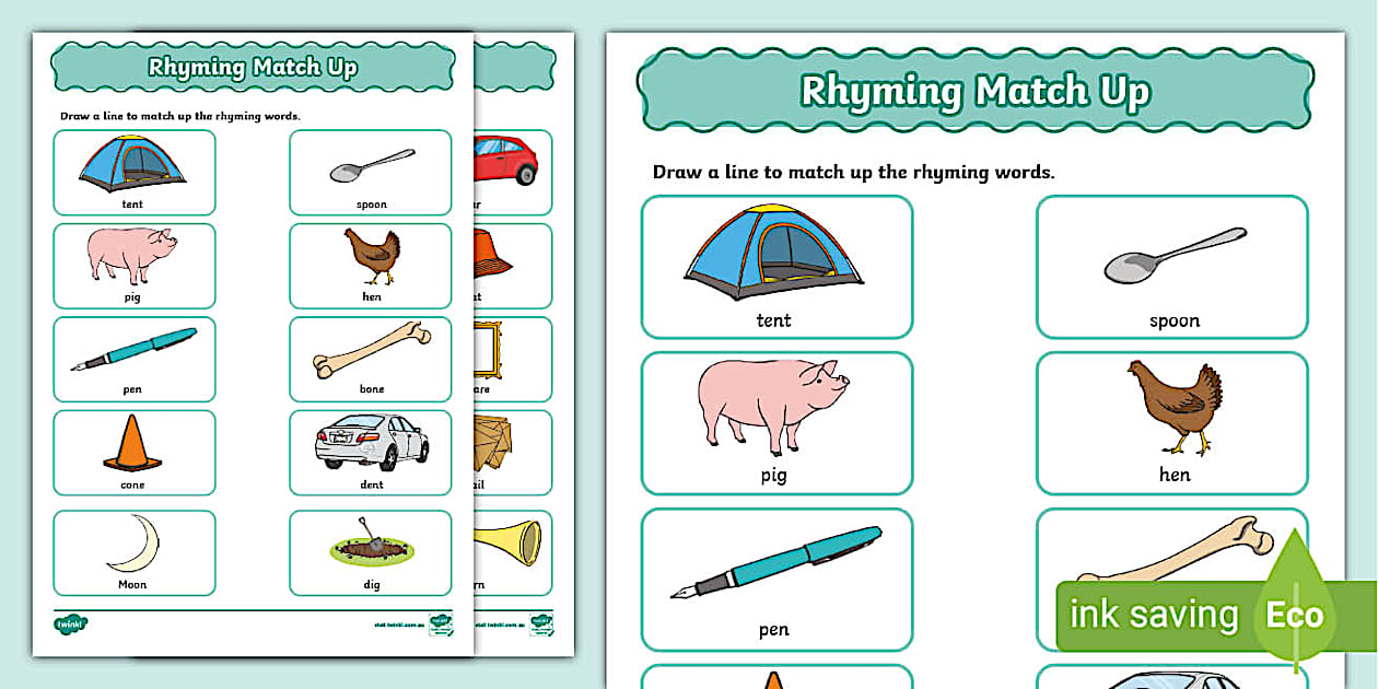 Rhyming Match Up Activity Sheets | F-2 English | Twinkl