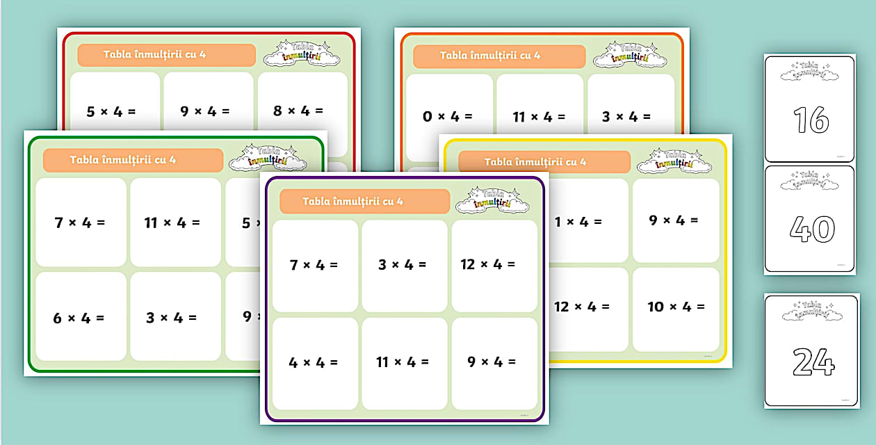 Tabla înmulțirii cu 4 – Bingo (teacher made) - Twinkl