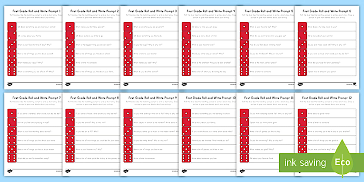 First Grade Roll a Prompt Writing Activity Pack - Twinkl