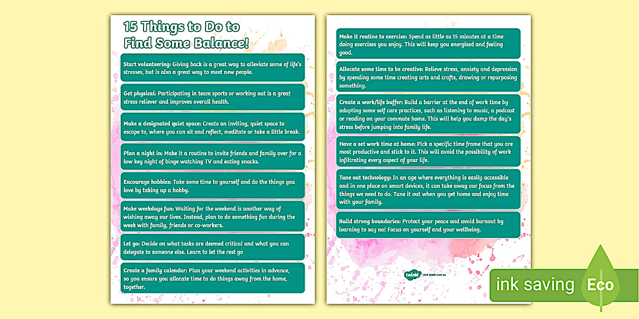 15 Things to Do to Find Some Balance Poster - Twinkl