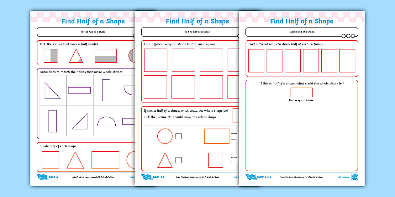 👉 Finding Half Of a Shape Worksheet | Twinkl | Fractions | KS1
