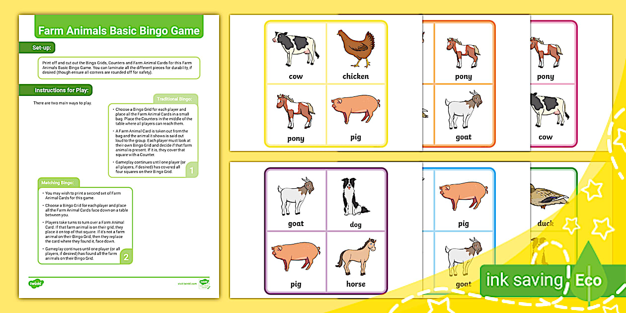 Farm Animals Bingo Game