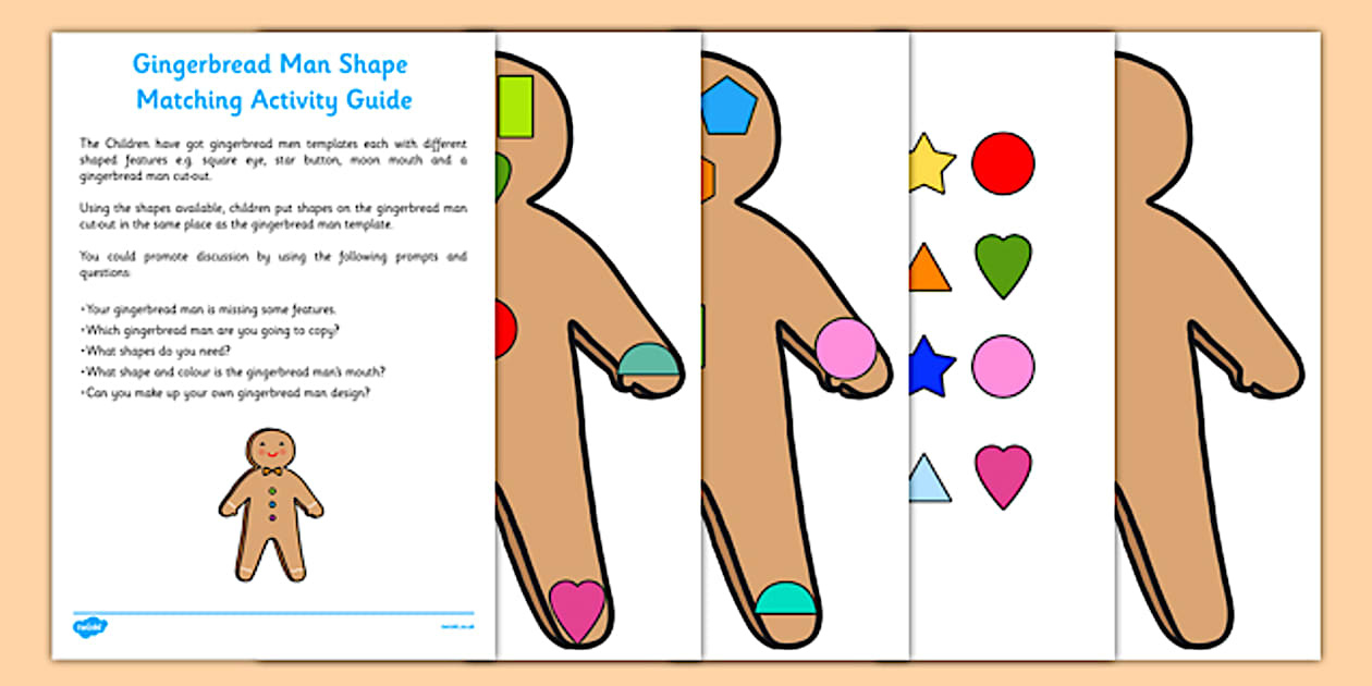 Black and White Gingerbread Man Shape Matching Activity
