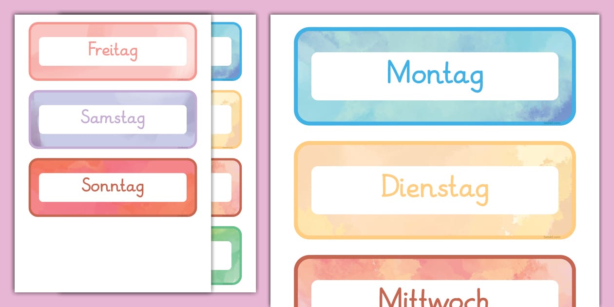 Aquarellkarten Wochentage Wortkarten (teacher made) - Twinkl