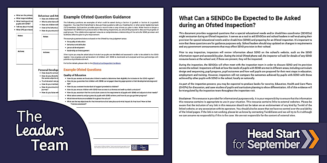 Ofsted Questions for SENDCos | SEND | Leaders (teacher made)