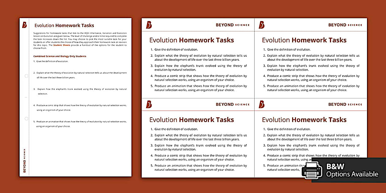 Evolution Homework and Revision Tasks (teacher made)