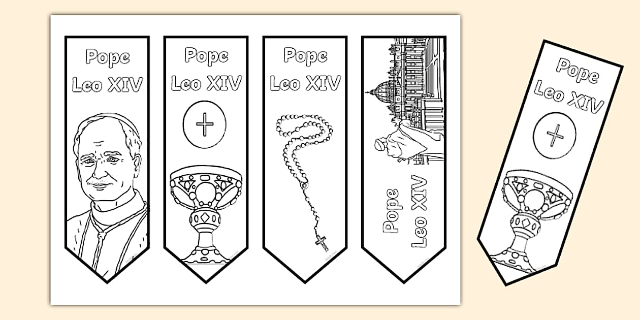 KS1 Pope Leo XIV Colouring Bookmarks - RE - Twinkl