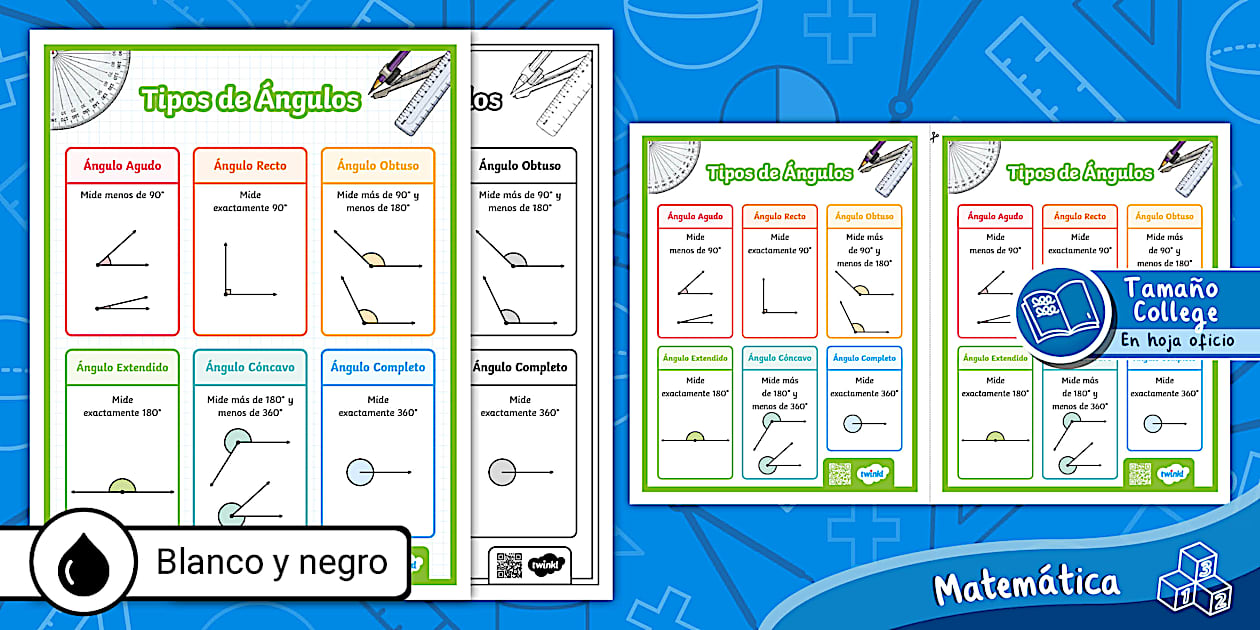 ángulos | póster | agudo | obtuso | recto | 90° | 180° | 45°