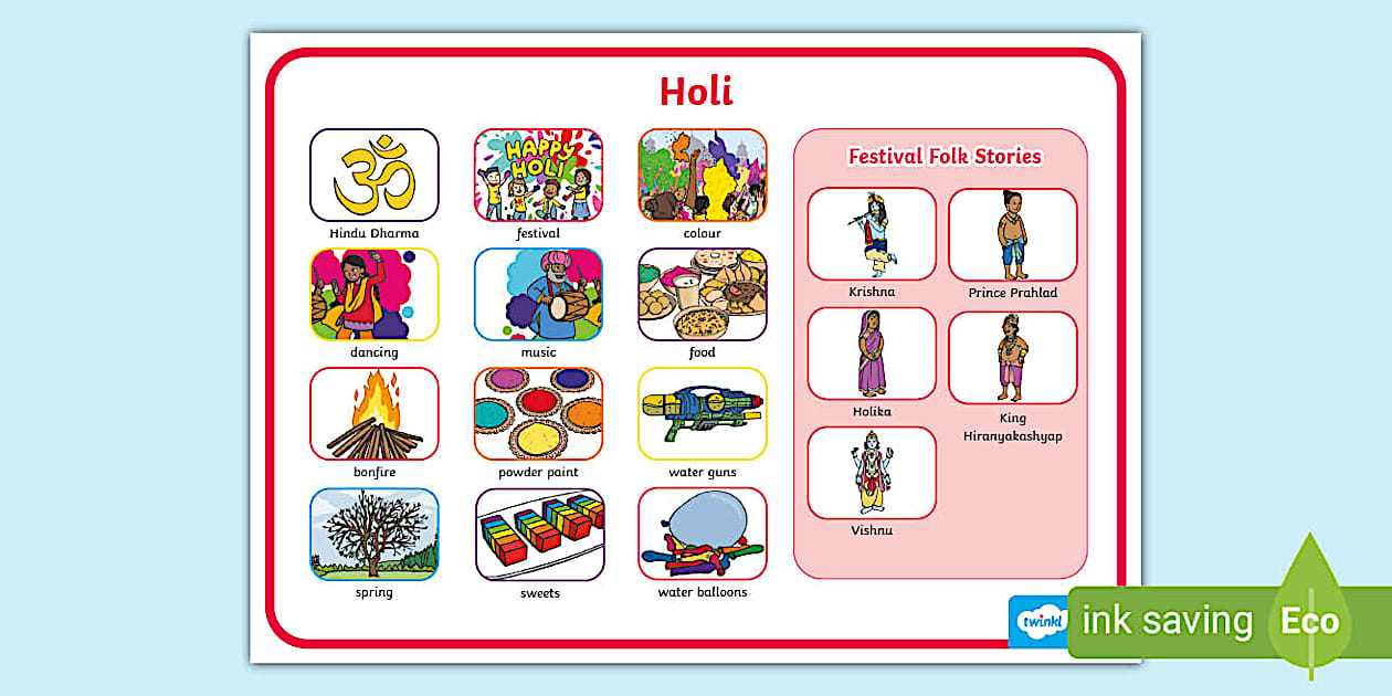 KS1 Holi Word Mat - Festivals and Celebrations - Twinkl