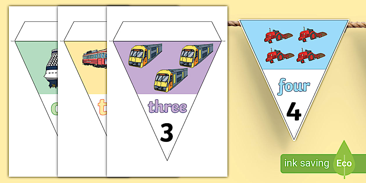 Cursive Transport Themed 0-20 Number Line Bunting - Twinkl