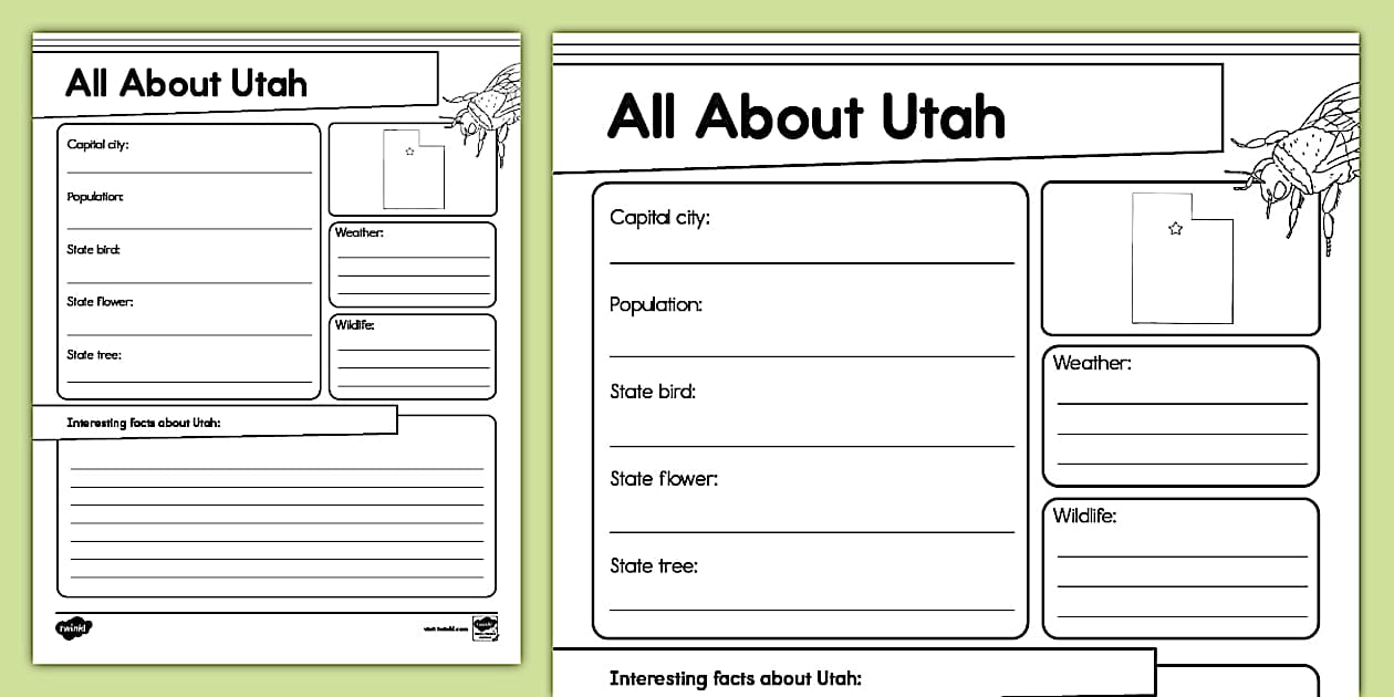 All About Utah Research Worksheet (teacher made) - Twinkl