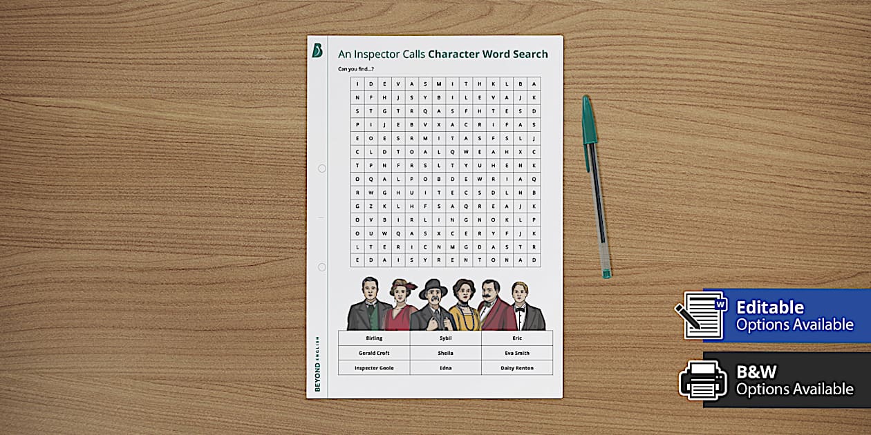 GCSE An Inspector Calls Character Word Search - Twinkl
