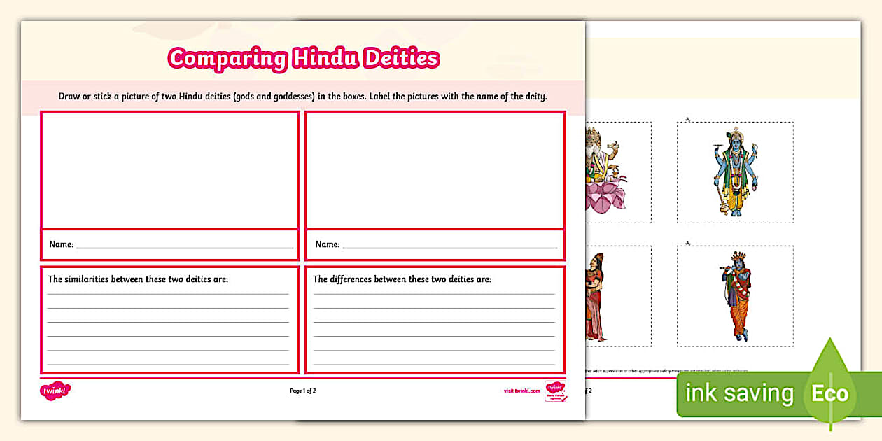 Hindu Dharma Worksheet Comparing Hindu Deities - Twinkl