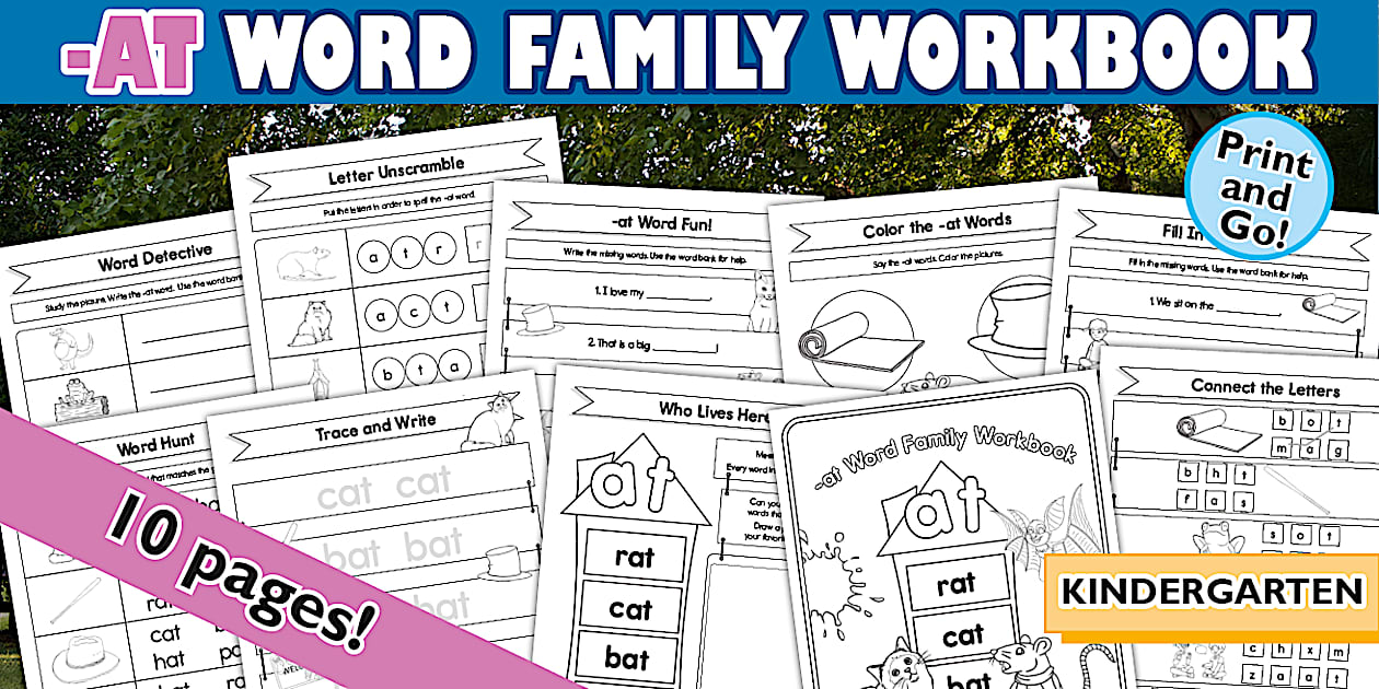Kindergarten -at Word Family Workbook (teacher made)