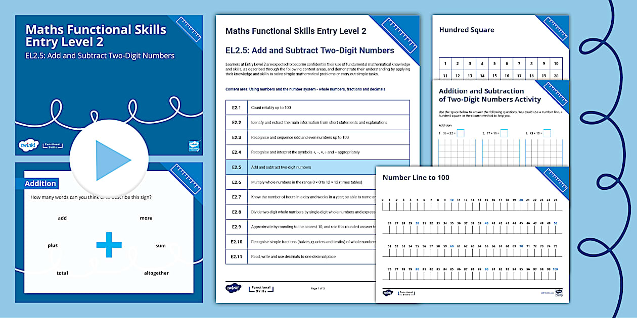 Maths Functional Skills Entry Level: 2.5: Add and Subtract Two-Digit Numbers