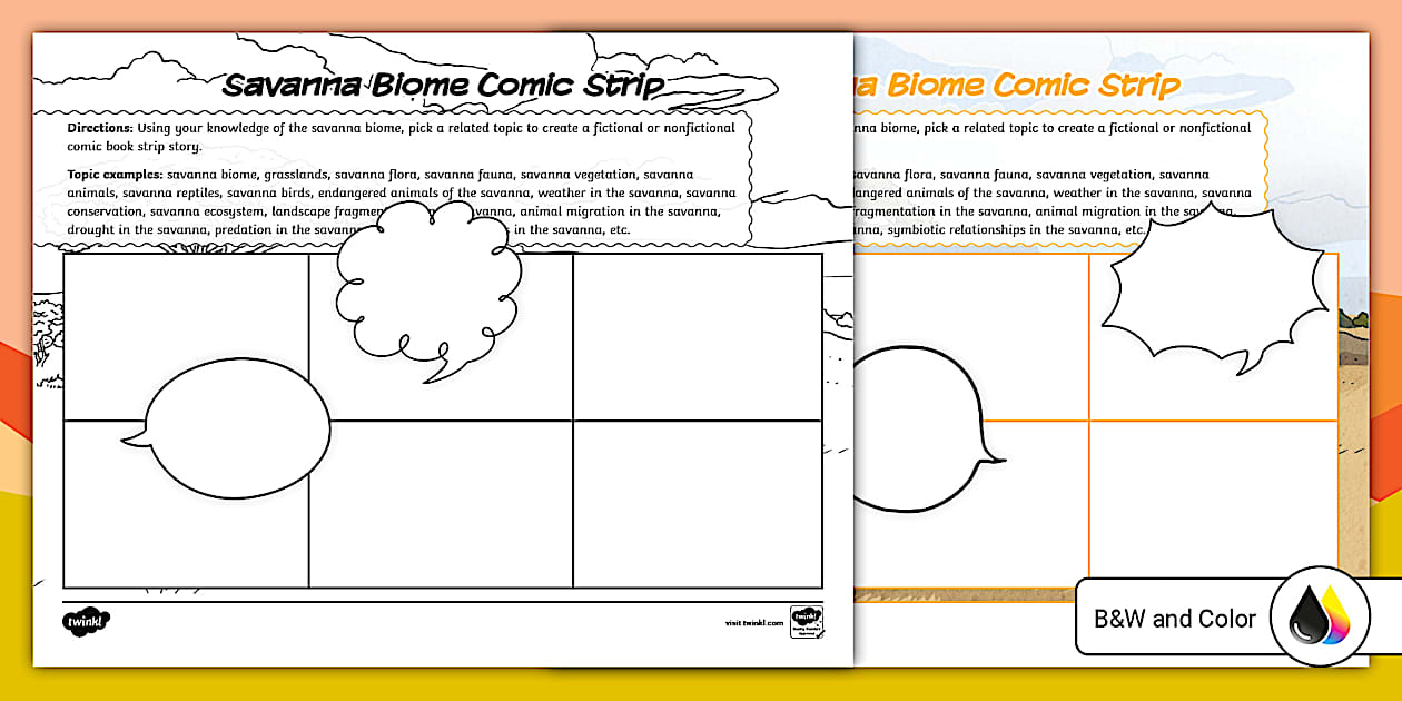Savanna Biome Comic Strip Worksheet for 6th-8th Grade