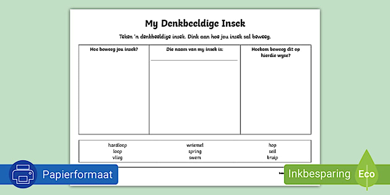 My Denkbeeldige Insek Skryfaktiwiteit
