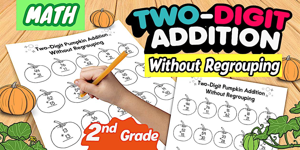 Two-Digit Pumpkin Addition Without Regrouping Worksheet