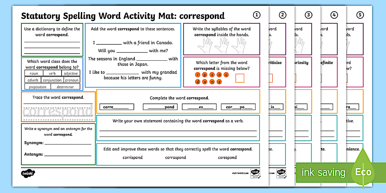 Year 5 and 6 Statutory Spelling Words Activity Mat Pack 6