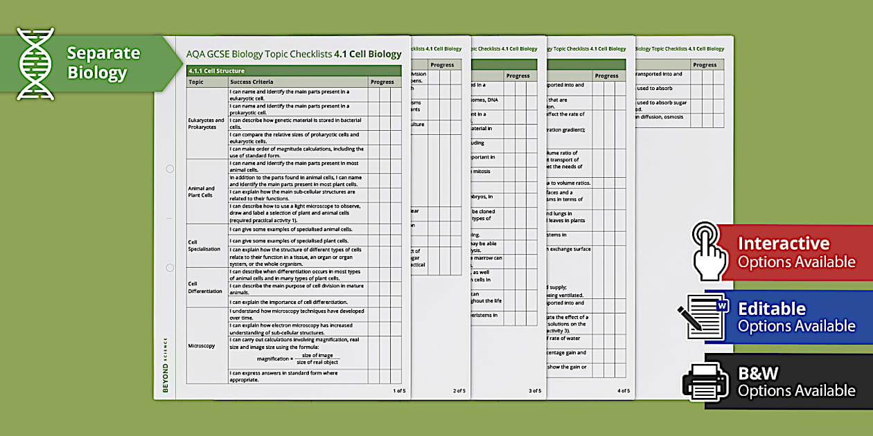 Cell Biology Topic Checklist | GCSE Biology | Beyond