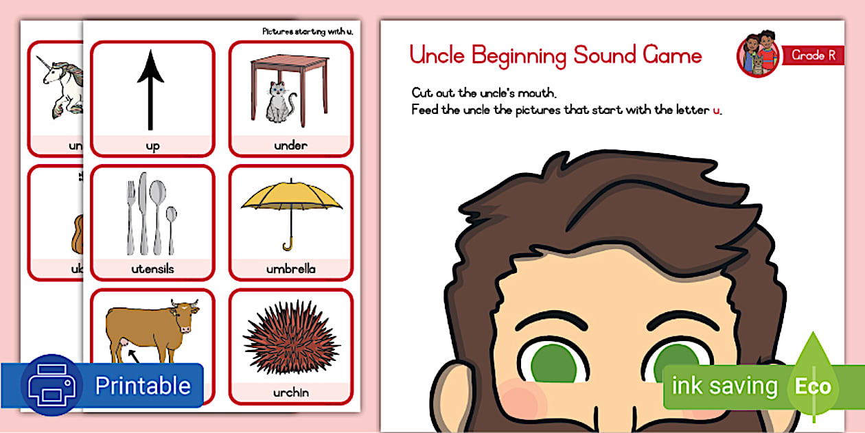 Gr. R Phonics Printable Game: U Sound (teacher made)