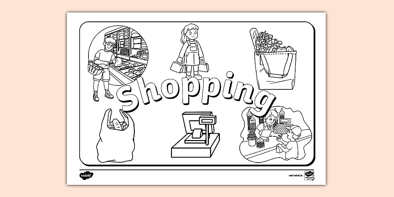 Shopping Colouring Montage Sheet (teacher made) - Twinkl