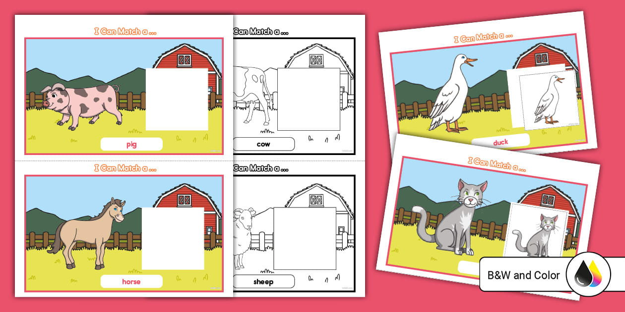 Early Childhood Farm Animals Busy Bag Matching Worksheet