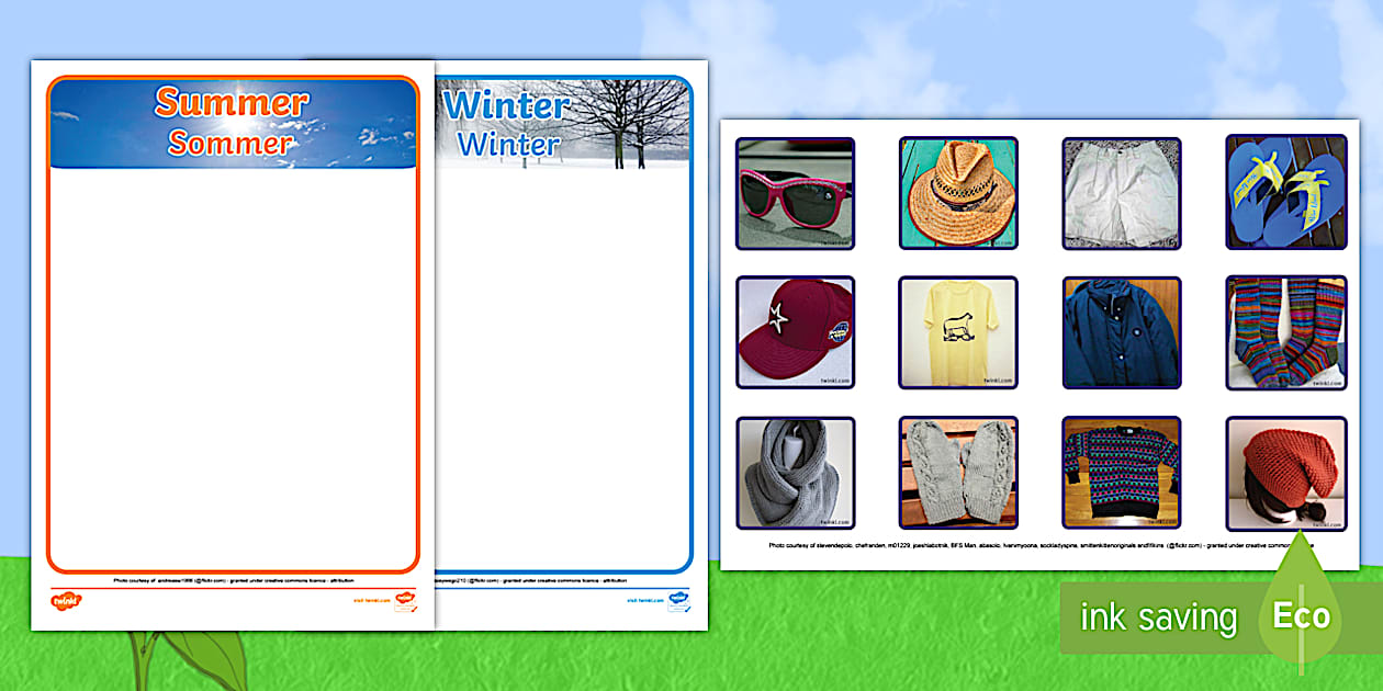 Photo Summer and Winter Clothes Sorting Activity English/German