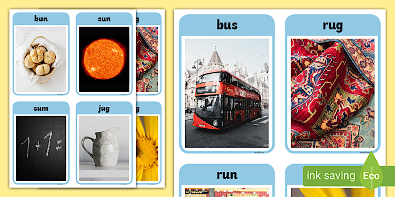 Cursive CVC Photo Word Cards u (professor feito) - Twinkl
