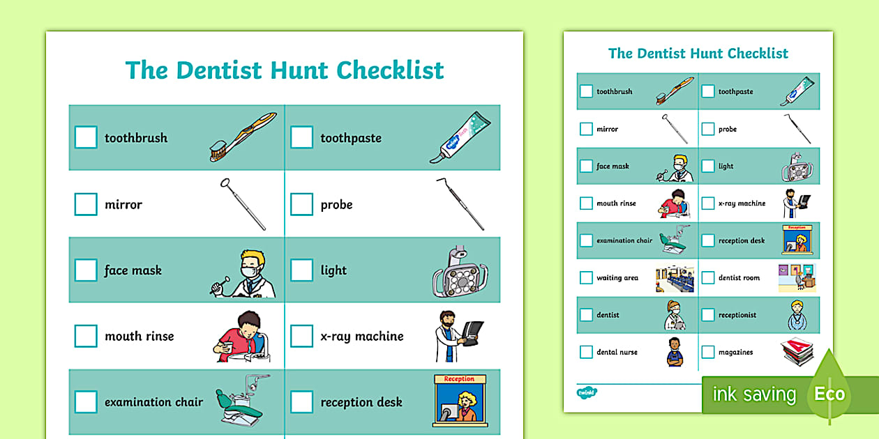 The Dentist Aistear Hunt Checklist - Twinkl