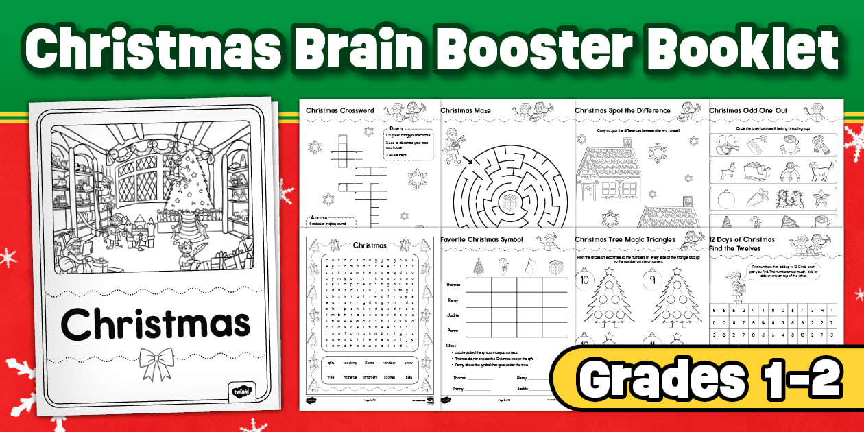 Christmas Brain Booster Booklet for 1st-2nd Grade