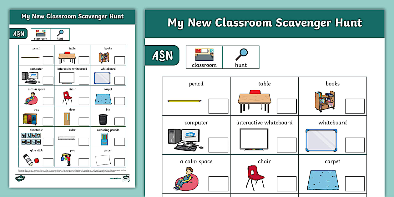 My New Classroom Visual Scavenger Hunt (teacher made)