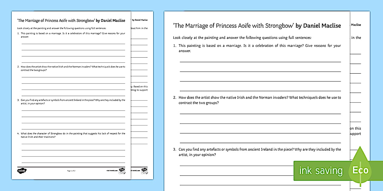 The Marriage of Princess Aoife with Strongbow Art Appreciation Worksheet